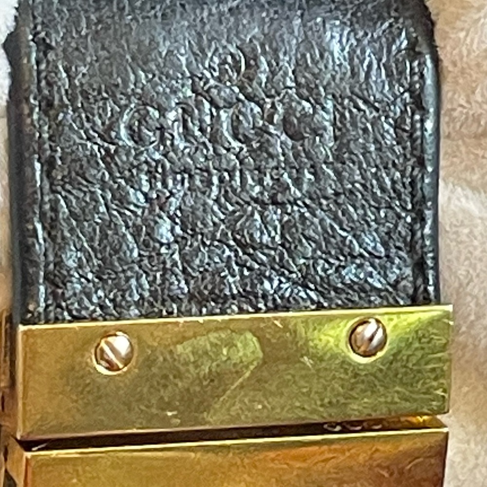 Gucci 7800s Black Leather Bangle 18k Gold Plated Ladi… - Gem